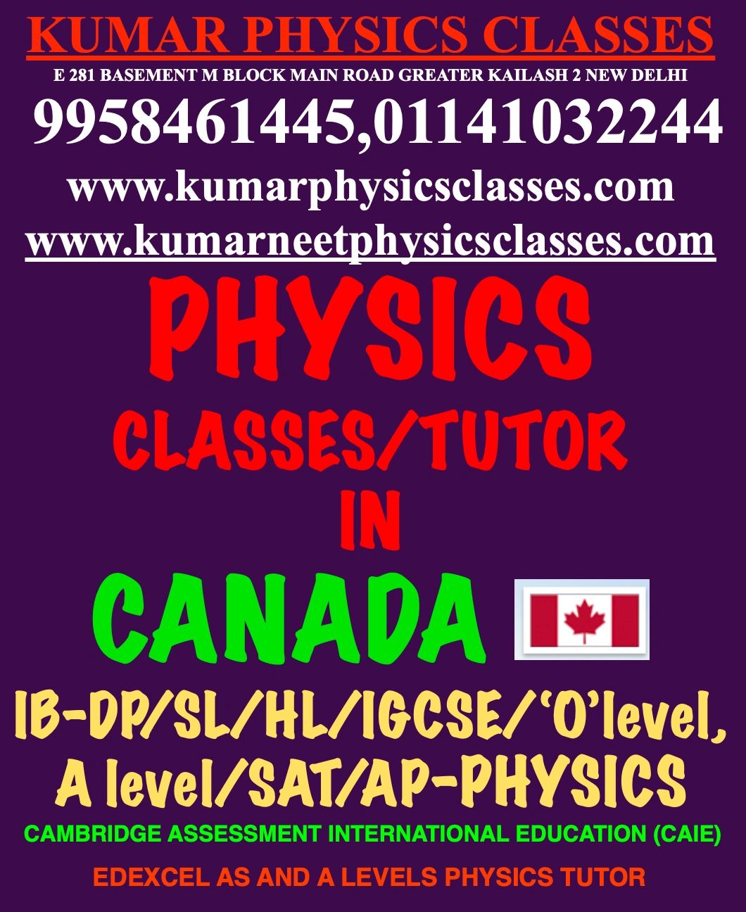 Physics Tutor In Canada | Kumar Physics Classes